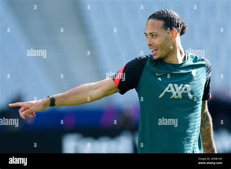 Virgil Van Dijk Of Liverpool Fc Gestures During Liverpool Training