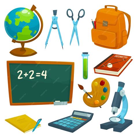Premium Vector School Supplies Set Schoolboard Globe Chalk