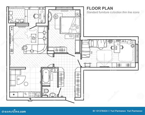 Floor Plan With Furniture In Top View Architectural Set Of Furniture