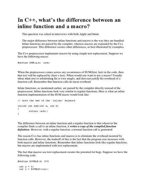 Inline Vs Macro Pdf Macro Computer Science C