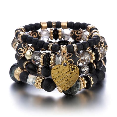 Xiaquj Stackable Bead Bracelets Ladies Mens Stretch Multilayer Bracelet
