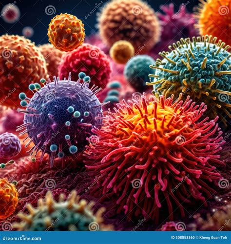 Microscopic Medical Scientific Illustration Of Bacteria Virus And Other