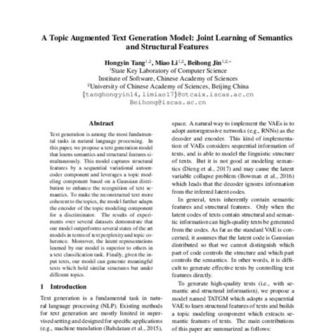 A Topic Augmented Text Generation Model Joint Learning Of Semantics And Structural Features