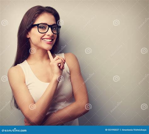Happy Successful Smiling Young Woman In Glasses Thinking Vintage
