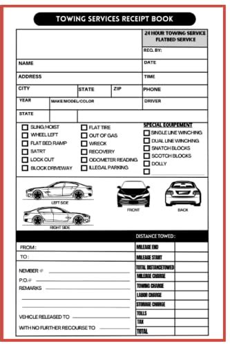Towing Services Receipt Book 50 Invoices 6 X9 Inches A Register