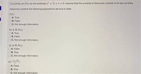 Solved 10 Points Let Px Be The Predicate X2 7x 1