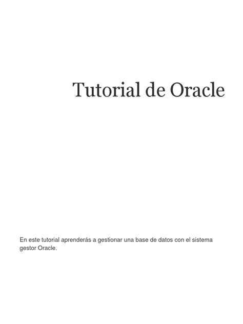 tutorial completo de oracle sql y pl sql pdf sql base de datos oracle