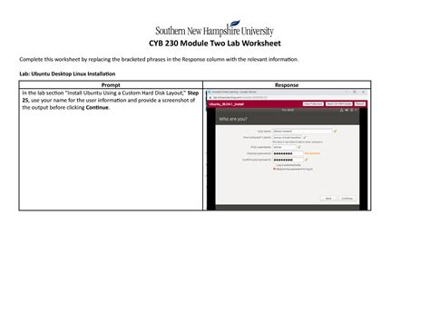 CYB 230 Module Two Lab Zemas Howard CYB 230 Module Two Lab Worksheet Complete This Worksheet