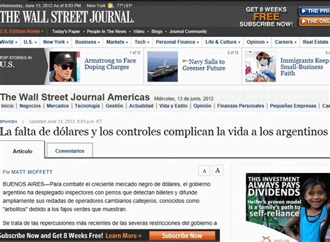 The Wall Street Journal se hace eco de las restricciones a la compra de dólares en Argentina