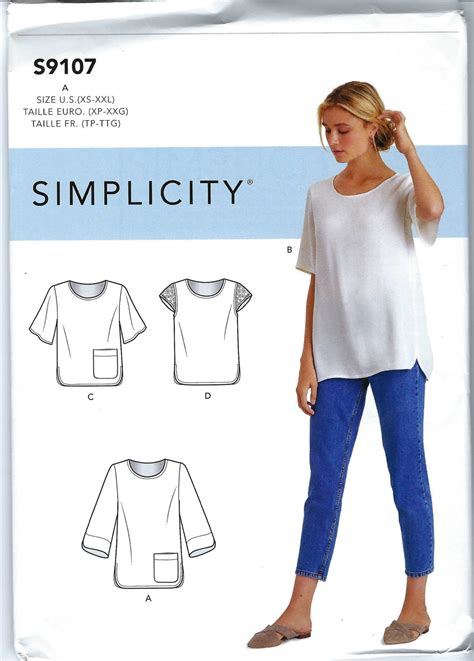 Uncut Simplicity Sewing Pattern 9107 Tops With Sleeve Variations Sewing