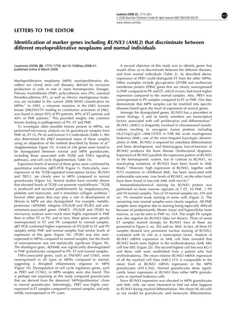 pdf identification of marker genes including runx3 aml2 that