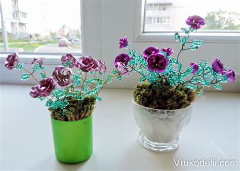 Маленькие розовые кусты Цветы деревья В рукоделии