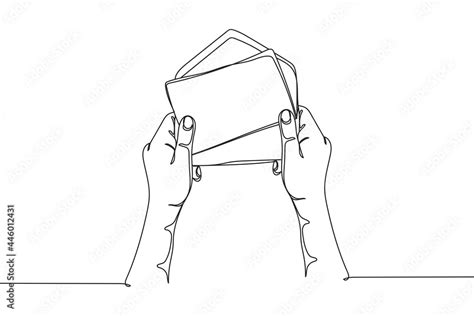 Continuous One Line Of Hand Holding Empty Card Merry Christmas And