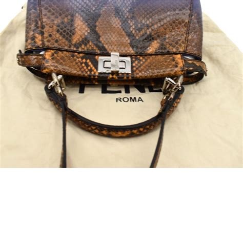 Fendi Peekaboo Mini Python Leather Shoulder Bag Brown