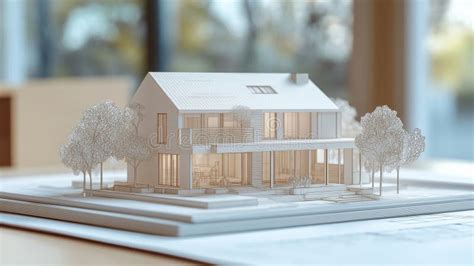 Architectural Model House Design Detailed Structure With Trees And