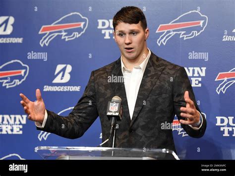 Buffalo Bills Quarterback Josh Allen Answers Questions During A News