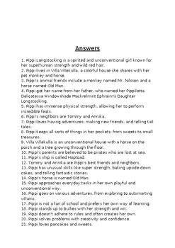 Pippi Longstocking Reading Comprehension Questions Answers Quiz