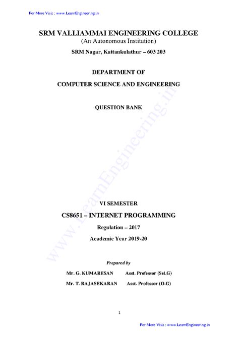 Cs8651 Internet Programming Qp By 1 Srm Valliammai Engineering
