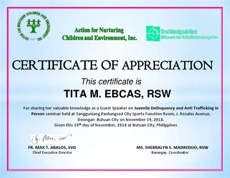 Appreciation Certificate For Speaker Sample Certification Of