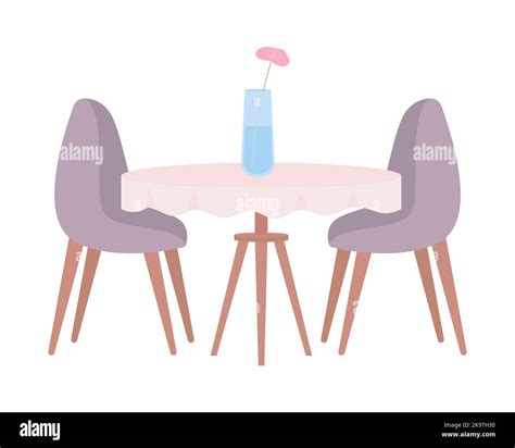 Restaurant Table And Chairs Semi Flat Color Vector Object Stock Vector