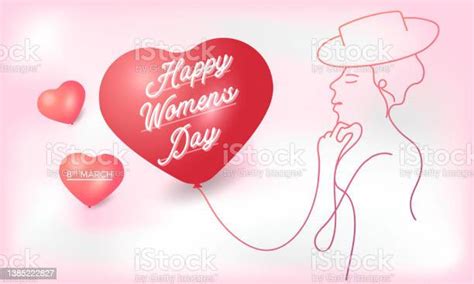 해피 인터내셔널 여성의 날 라인 아트 하트 일러스트 배경 International Womens Day에 대한 스톡 벡터 아트 및