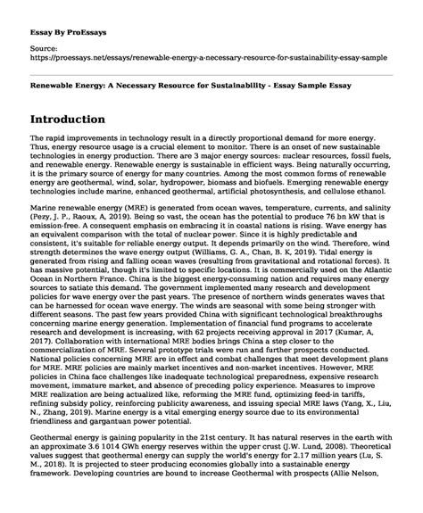 📌 Renewable Energy A Necessary Resource For Sustainability Essay