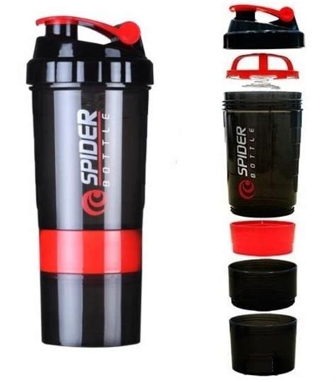 Шейкер Spider Bottle 2Go 500 мл + 2 отсека (по 100 мл) Черный с красным ...