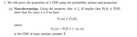 Solved We Will Prove The Properties Of A Cdf Using The