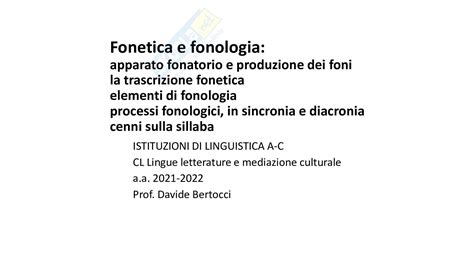 Appunti Delle Lezioni Di Linguistica Italiana