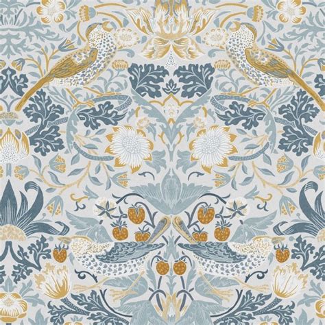 William Morris Strawberry Thief Soft Blue Wallpaper Lighting