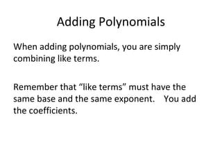 Adding And Subtracting Polynomials PPT