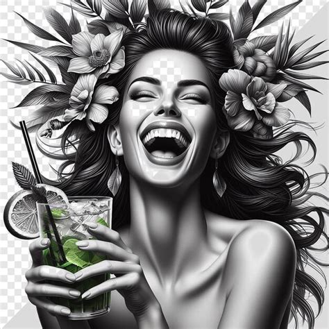Premium Psd Tattooed Beauty With A Mojito Cocktail Smiling Lazy At