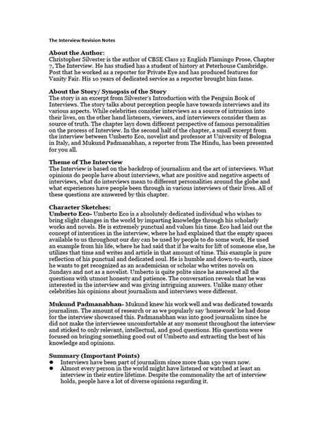 Revision Notes For Cbse Class 12 English Chapter The Interview Pdf