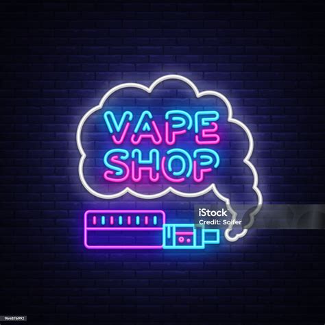 Vape 상점 로고 네온 벡터입니다 서식 파일을 디자인 하는 Vape 네온 사인 테마 전자 담배에 빛 Vaping 상점 세련 된 현대적인 디자인에 대 한 밝은 광고 배너 밤