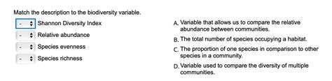 Solved Match The Description To The Biodiversity Variable