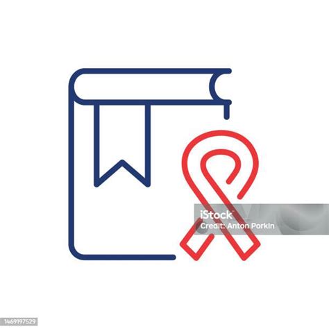 리본 암 라인 아이콘으로 예약하십시오 질병 암의 인식 기호 에이즈 Hiv 선형 Pictogram 암 연구 개요 아이콘 편집