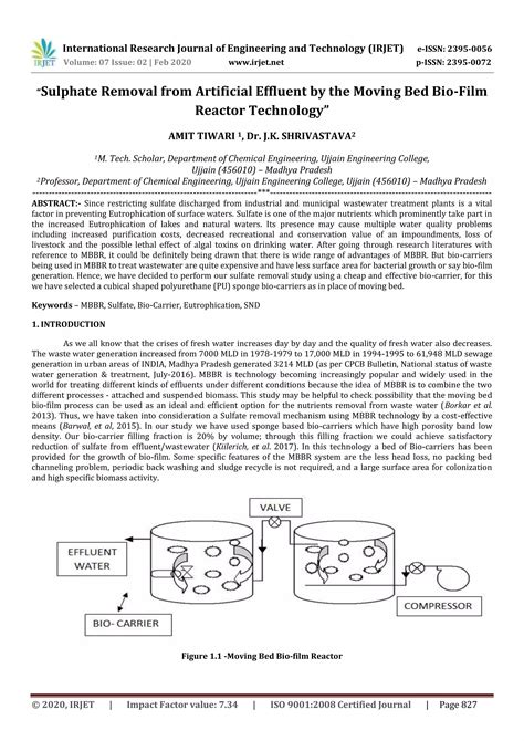 Sulphate Removal From Artificial Effluent By The Moving Bed Bio Film Reactor Technology Pdf