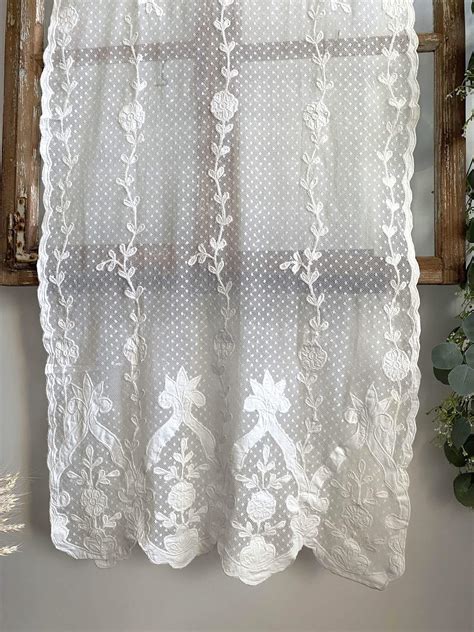 Rideau brise bise en dentelle Shabby chic Blanc Mariclo 60x160cm Déco