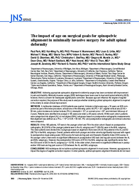 Pdf The Impact Of Age On Surgical Goals For Spinopelvic Alignment In Minimally Invasive