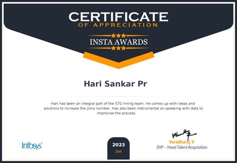 Hari Sankar On Linkedin Stg Infosys Infosysrecruitment Awards2023