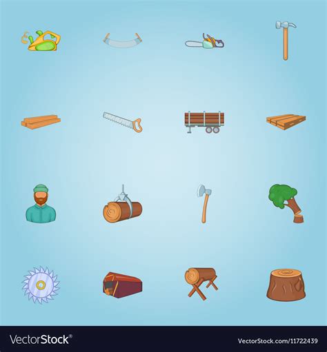 Felling Trees Icons Set Cartoon Style Royalty Free Vector