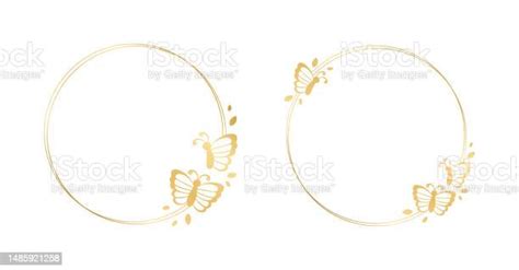나비 실루엣 벡터 삽화 세트가 있는 둥근 금색 프레임 봄 여름 우아한 디자인 요소를 위한 추상적인 황금 테두리 0명에 대한 스톡 벡터 아트 및 기타 이미지 Istock