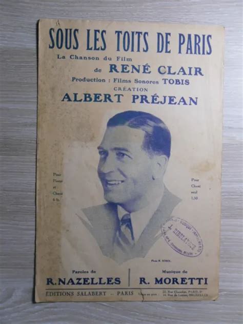 PARTITION SOUS LES TOITS DE PARIS De RENE CLAIR Albert PREJEAN EUR PicClick FR