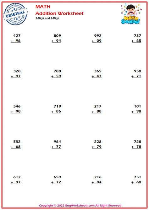 3 Digit And 2 Digit Worksheets And Exercise Engworksheets