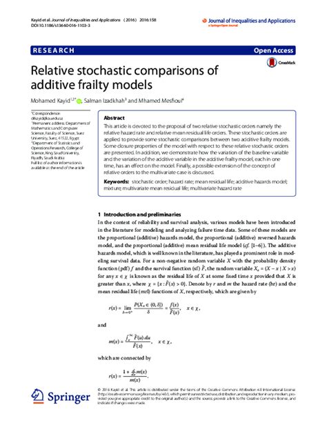 pdf relative stochastic comparisons of additive frailty models