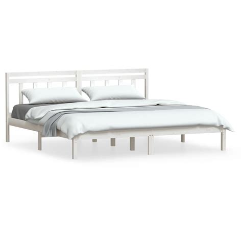 Κρεβάτι King Size από Μασίφ Ξύλο Λευκό με Τάβλες 3100610 για Στρώμα