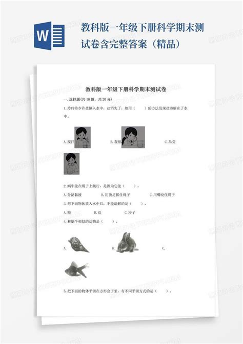 教科版一年级下册科学期末测试卷含完整答案（精品）word模板下载熊猫办公
