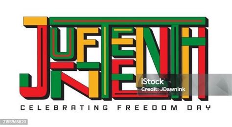 Juneteenth 자유의 날 축하 창조적 인 로고 텍스트 디자인 템플릿 흰색 배경에 가로 웹 배너 0명에 대한 스톡 벡터 아트