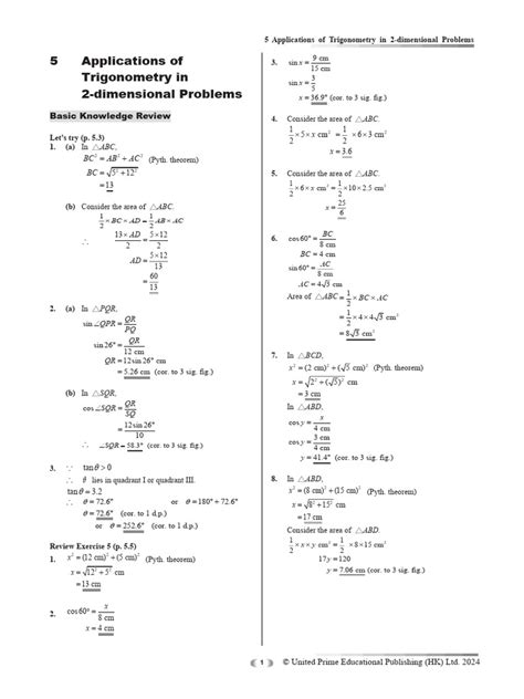 Hkdse Mathematics In Action 3rd Edition 5a Chapter 05 Applications Of Trigonometry In 2