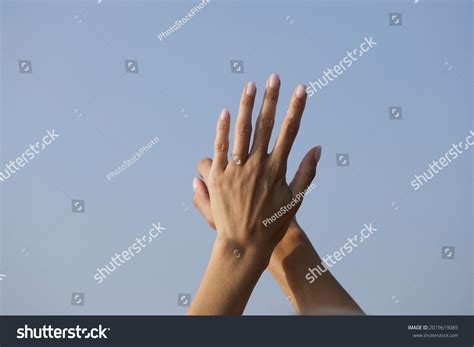 Woman Hand Sky Background Hand Sensual Stock Photo